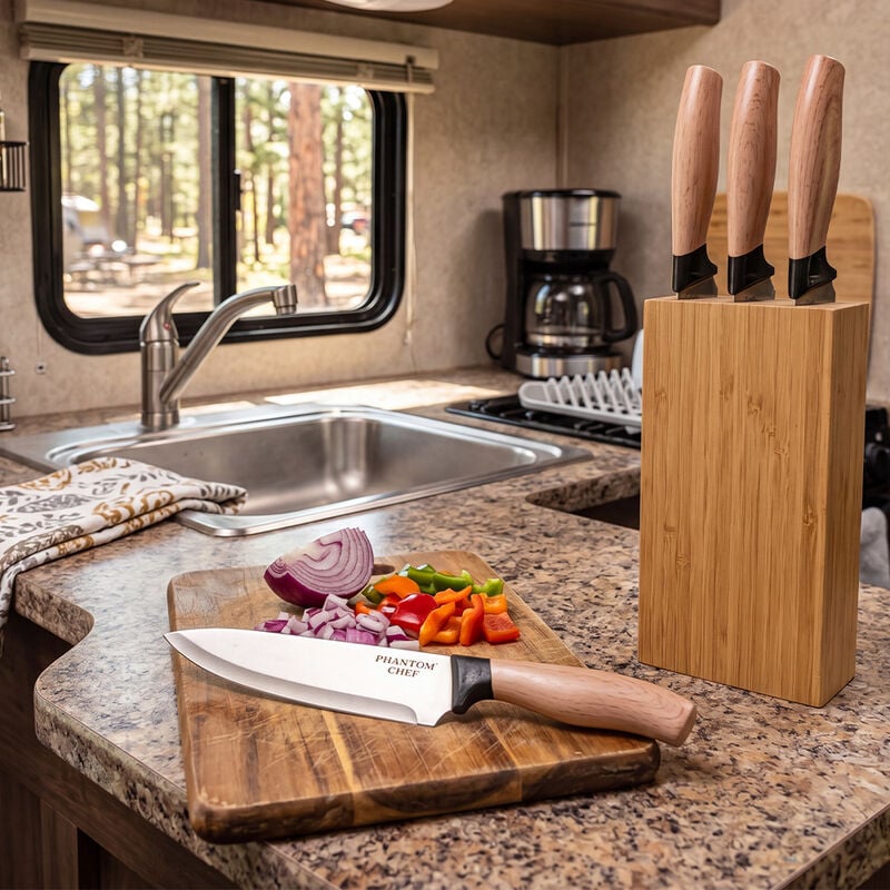Phantom Chef 4-Piece Stainless Steel Knife Set in Black