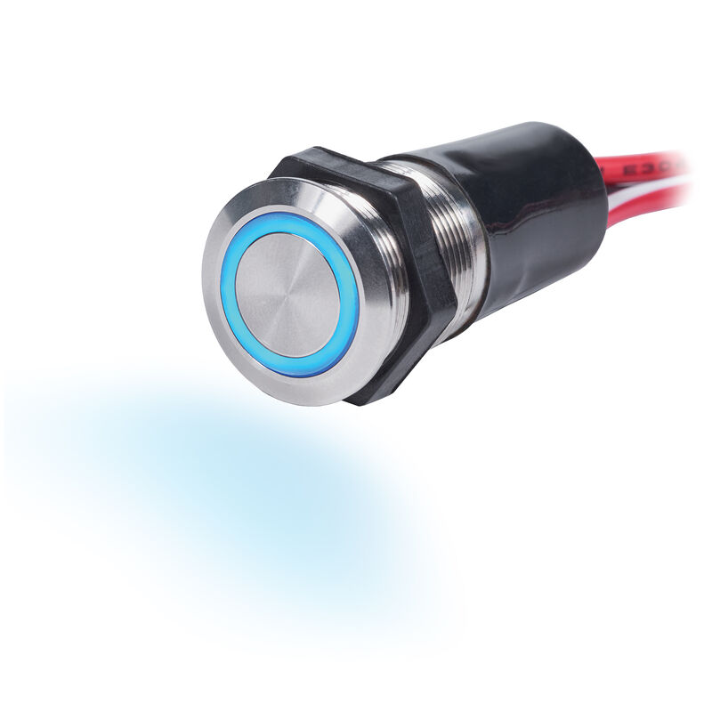 Blue Sea Systems 15A Push-Button Switch, OFF-(ON), Blue LED Ring