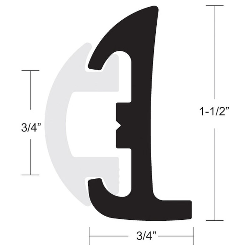 Taco Semi-Rigid Black Rub Rail Kit With 50' Black Insert, 1.5"H x .75"D ...