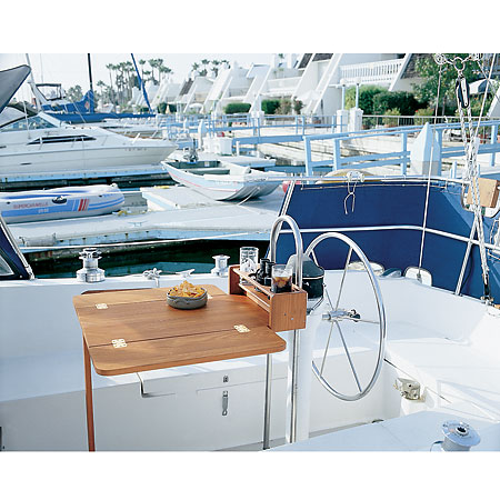 SeaForce Teak Cockpit Table w/Folding Leaves and Four-Drink Holder ...