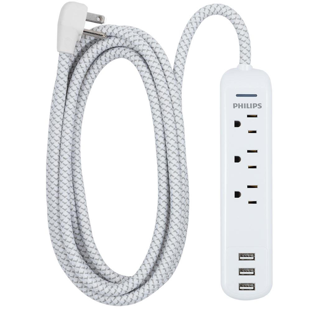 Philips 3-Outlet Grounded 10' Extension Cord with 3 USB Ports | Overton's